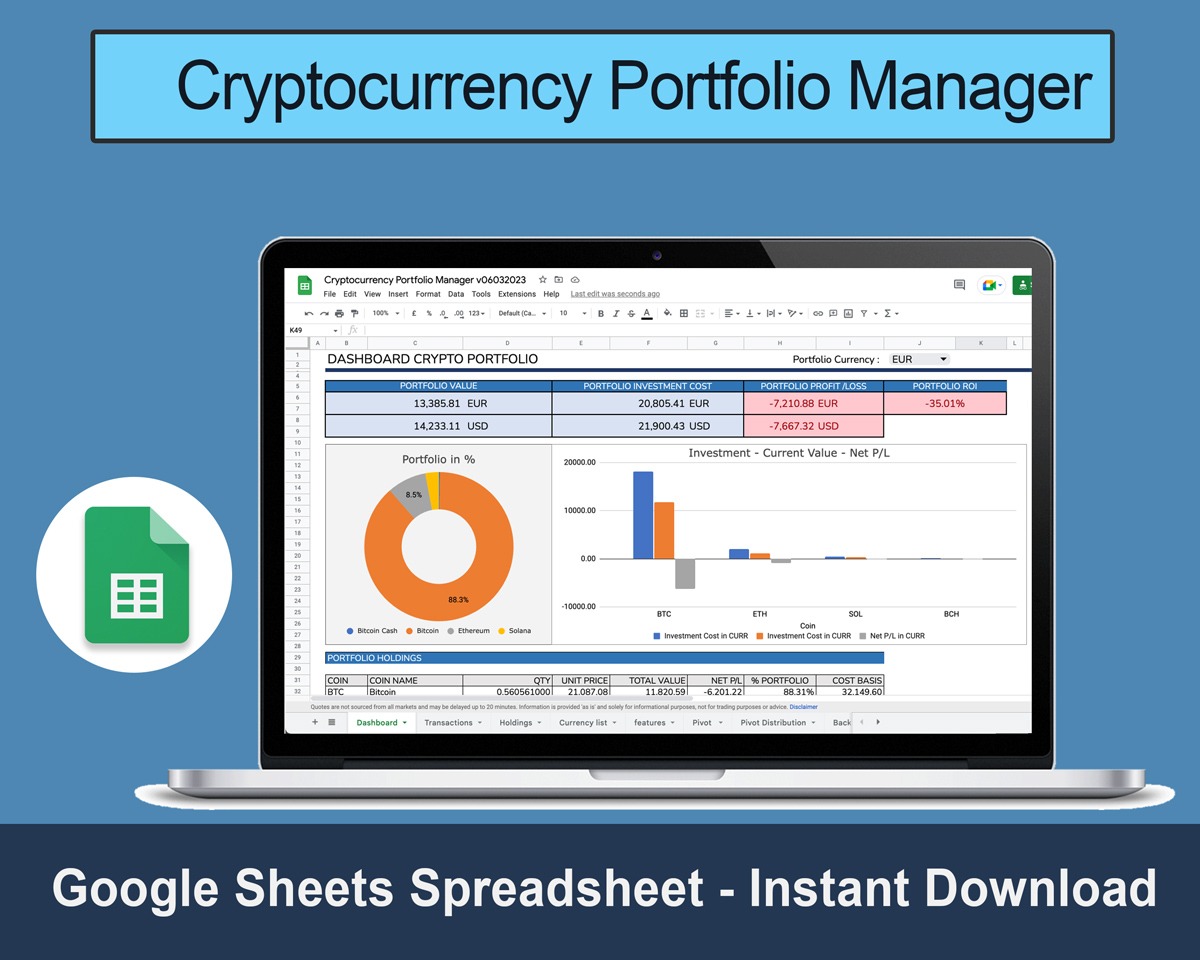 Cryptocurrency Portfolio Investment Journal Spreadsheet ...
